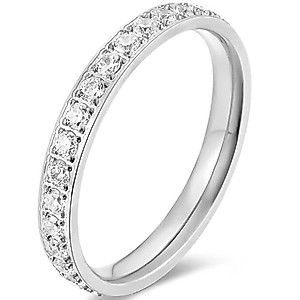 Jude Jewelers 3mm Stainless Steel Cubic Zircon Filled Stackable Eternity Wedding Band Ring (Silver, 6)