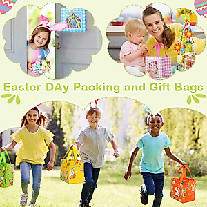 48 Pcs Easter Gift Bags Easter Reusable Treat Bags Easter Non Woven Bags Easter Tote Bags with Handle Easter Goodie Bags for Kids Waterproof Tote Bags Rabbit Bunny Bag for Easter Party Favors