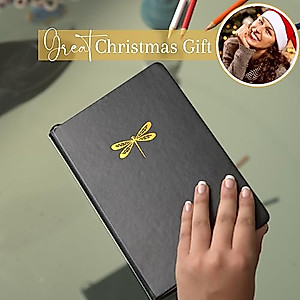 SETTINI Dotted Journal - A5 Vegan Leather Notebook, 192 Archival-Quality Pages, QuillEase Bleed-Free Paper, Inner Pocket & Bookmark, Ideal for Bullet Journaling - Black Dragonfly