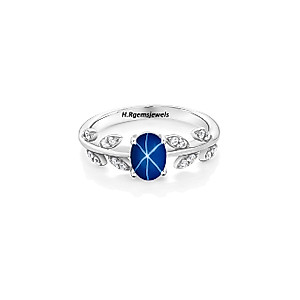 Designer Blue Star Sapphire Ring Wedding Ring Statement Ring Women Bridal Ring 925 Sterling Silver Ring Lab Created Lindy Star Ring Gift For Her (Sterling Silver, 7)