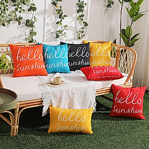 DFXSZ Outdoor Pillow Covers 12x20 Inch Set of 2 Hello Sunshine Decor Red Waterproof Throw Pillow Covers Summer Outdoor Waterproof Pillow Covers Decor for Patio Funiture Garden Sofa Couch 021A