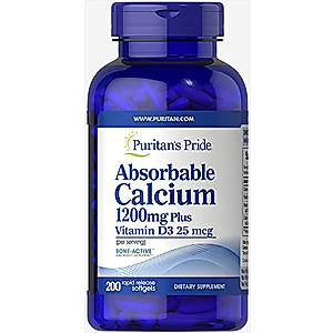 Puritan's Pride Absorbable Calcium with Vitamin D 3 1000iu Softgels, 1200 mg, 200 Count