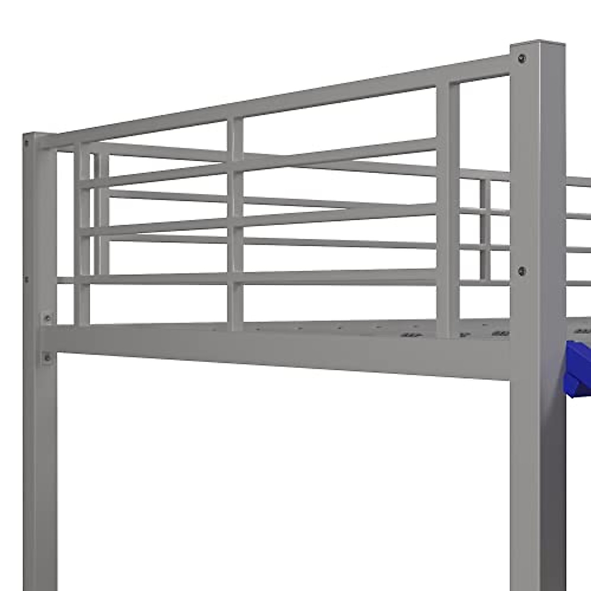 DHP Junior Twin Metal Loft Bed with Slide, Multifunctional Design, Silver with Blue Slide
