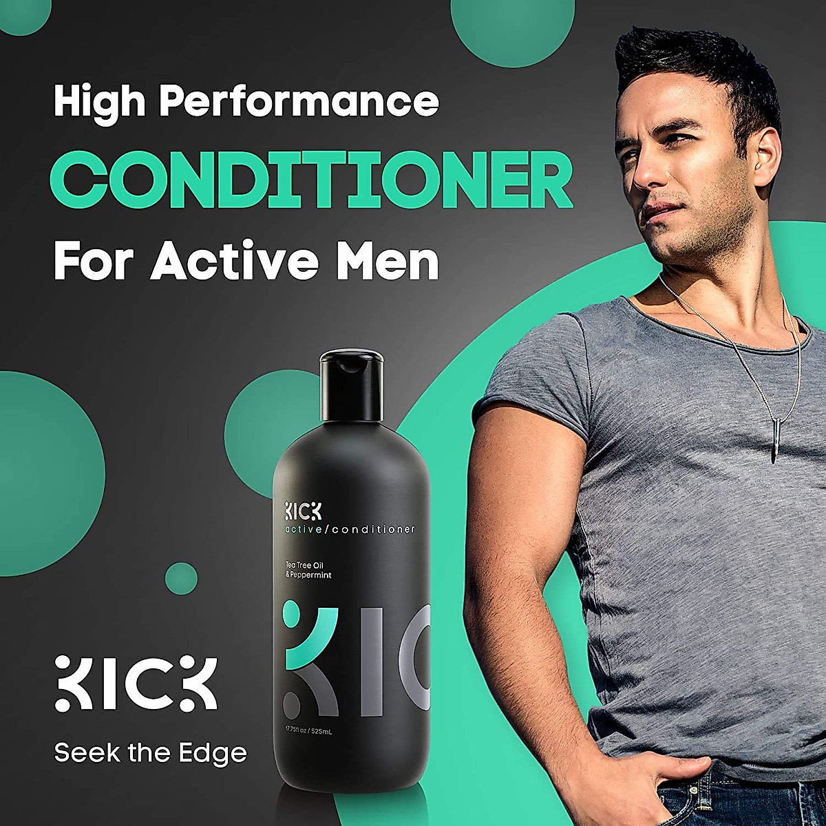 Kick Mens Conditioner - Tea Tree and Peppermint for Hair Loss - Proven High Performance Pro-Nourishing Mens Natural Anti Dandruff Treatment - 17oz
