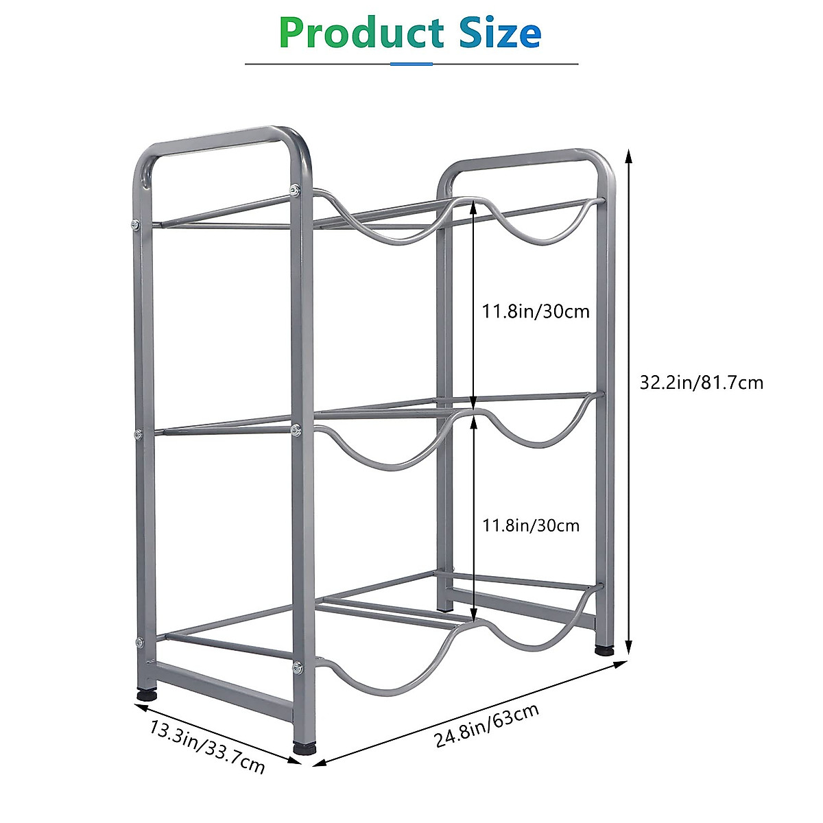 Iococee 5 Gallon Water Bottle Holder, Water jug Holder Rack 3-Tier, Water Cooler Jug Rack for 6 Bottles, 5 Gallon Water Bottle Storage Rack Heavy Duty, with Floor Protection for Home, Office