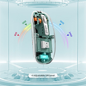 A.JAZZ Wireless Bluetooth5.1&2.4G Mini Lightweight Mouse,Transparent Clear Cool,Rechargeable Silent Computer Mice,Nano USB C Receiver,LED Battery Magic Silm for Office/PC/Mac/Laptop/Apple/ipad(Green)