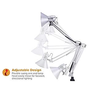 Bostitch Office VLF100-SLV Swing Arm Desk Lamp with Clamp Mount, 36" Reach with Multi-Joint Adjustment, Includes Replaceable LED Bulb (VLF), Silver