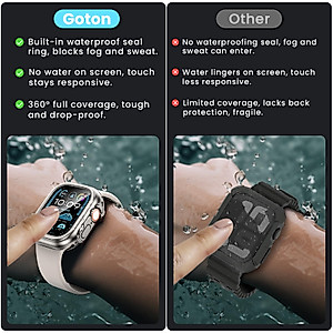 [2 in 1] Goton Waterproof Case for Apple Watch Series 10 9 8 7 SE2 SE 6 5 4 Ultra 2 Ultra 46mm 42mm 45mm 44mm 41mm 40mm 49mm, 360° Hard PC Bumper with Screen Protector for iWatch Cover Accessories