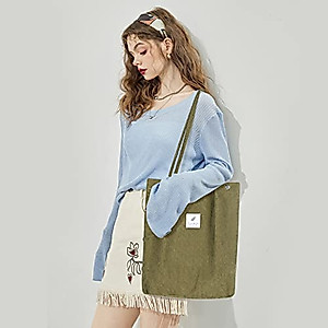 WantGor Large Corduroy Totes Bag Women's Casual Purses Work Handbags Big Capacity Shopping Bag