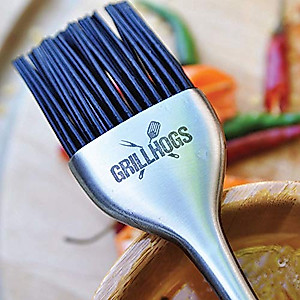 GRILLHOGS Silicone Sauce Basting Brush, Premium Stainless Steel Handles, Pastry & Barbecue Grilling, Dishwasher Safe & Heat Resistant, Set of 2