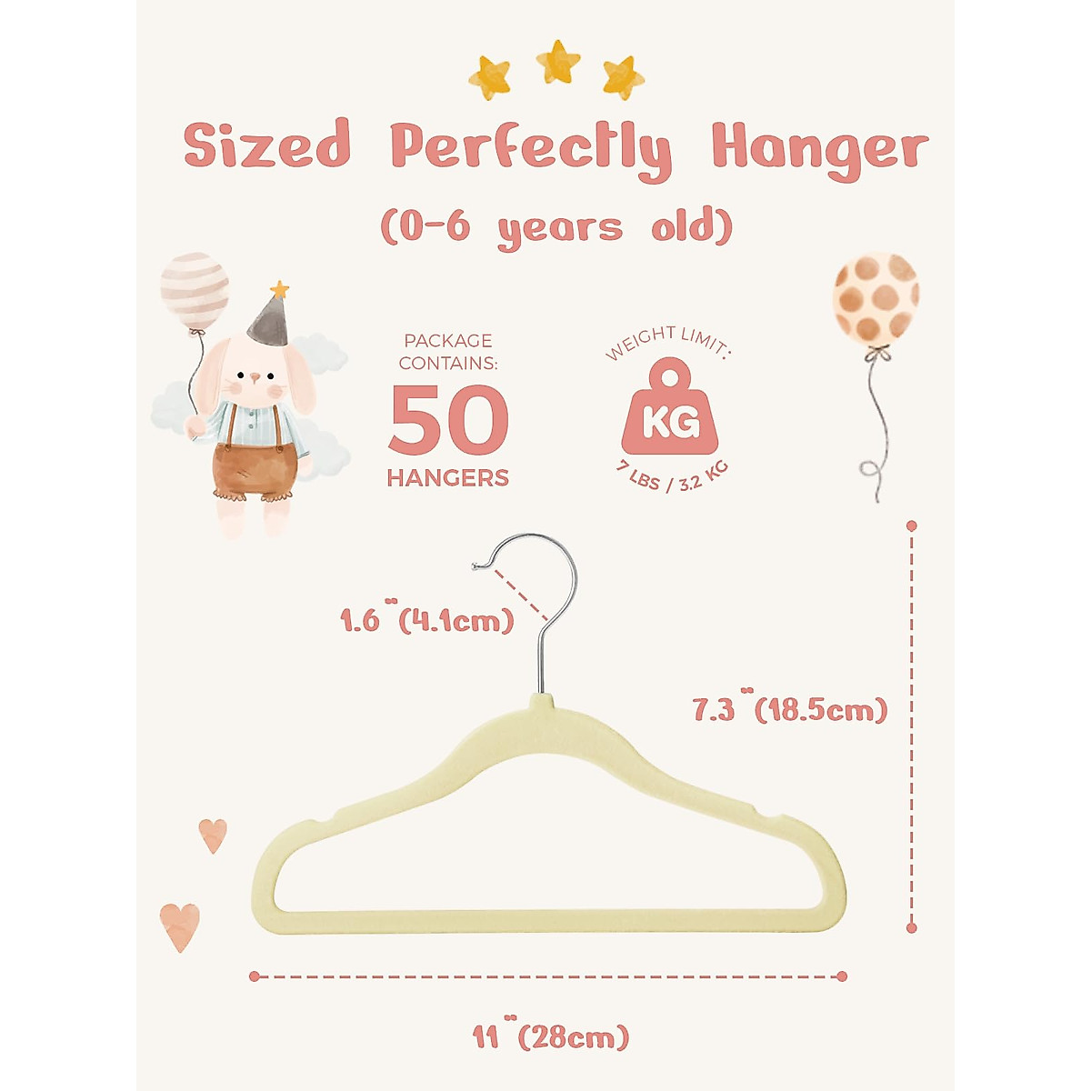 HOUSE DAY Velvet Baby Hangers 50 Pack, Premium Children's Hangers for Baby, Infant & Toddler Clothes, Durable Non Slip Baby Felt Hangers Beige, 11 Inch Baby Hangers for Closet, Ideal for Everyday Use