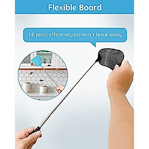 CUNCUI Fly Swatters Heavy Duty Set, with Durable Telescopic Stainless Steel Extendable Handles, for Home, Classroom and Office, 2Pcs, 2 Colors