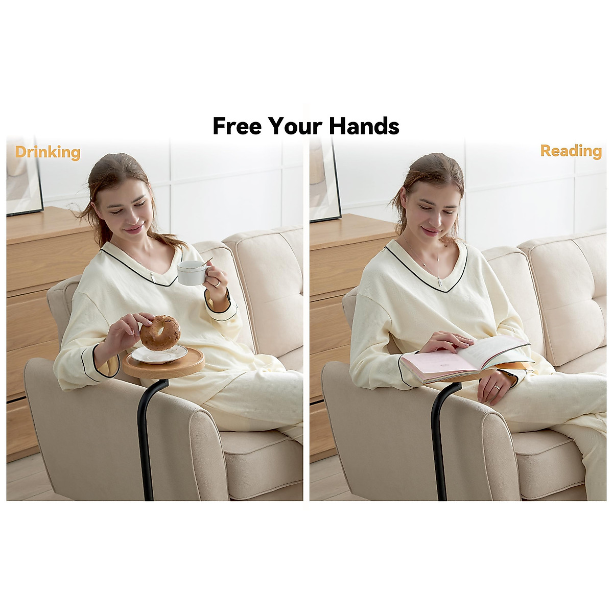 Brelice Loveseat Sofa, Mid Century Modern Decor Love Seat Couch with Solid Wood, Convertible Wooden Tray Living Room Furniture, Button Tufted Upholstered 2 Seat Couches for Bedroom, Apartment, Beige