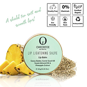 Omorfee 100% Organic Lip Lightening Balm, balm for Dark Lips, Balm with SPF, Natural Protection, Repair, Moisturizer, Cocoa Butter, Carrot Seed Oil & Pineapple Extract -10g/ 0.35Oz