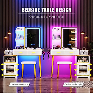 FREDEES Vanity Makeup Table with Mirror: Dressing Table with Lights & Drawers for Girls/Women - Simple Assembly Makeup Vanity Desk with 3 in 1 Charging Station for Bedroom Furniture, White