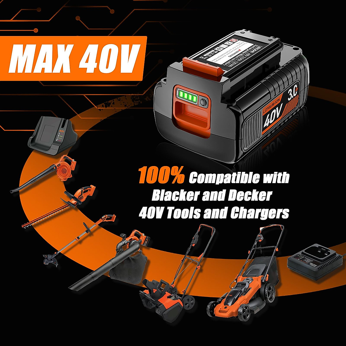 NEPOWILL 40V 3.0Ah Replacement Battery for Black and Decker 40V Battery LBX2040 LBXR36 LBXR2036 LST540 LCS1240 LBX1540 LST136W, Compatible with Black & Decker 40V Lithium Battery for 40V Power+ Tools