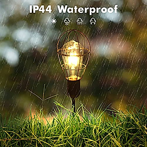 newvivid Pathway Solar Lights Outdoor with Metal Stakes Waterproof Edison Bulbs Solar Pathway Lights Metal Cage Lantern for Patio Backyard Courtyard Lawn Landscape Decor