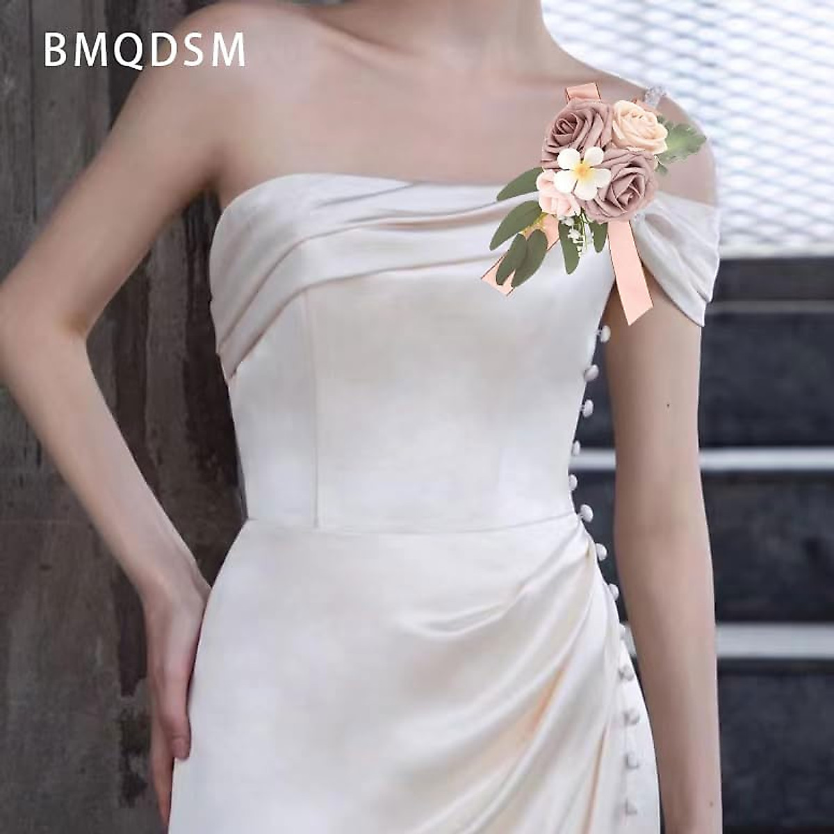 BMQDSM Wrist Corsage for Wedding，Party Prom Hand Flower Decor，Mother of The Bride Corsage，Shoulder Corsages，Bridesmaid Girl Rose Wrist Flower（Set of 4 Dusty Rose