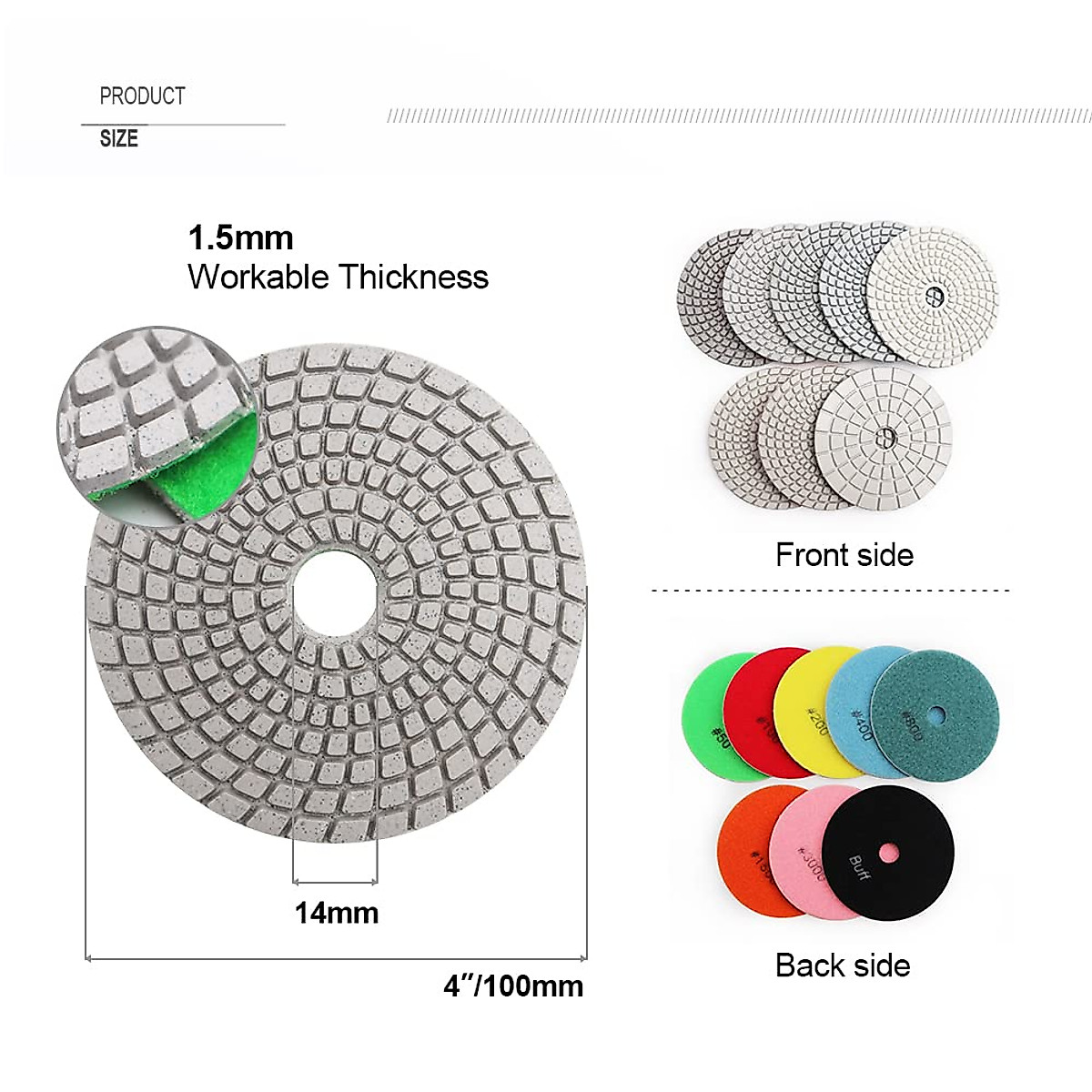 SHDIATOOL 8Pcs 4 Inch Diamond Wet Polishing Pads with White Bond Grit 50 for Marble Granite Stone