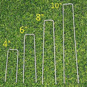 50 Pack 4 Inch 11GA(0.12inch) Landscape Staples Garden Stakes Fence Netting Pins Ground Spikes Sod Cover Fabric Pegs Anti-Rust Galvanized
