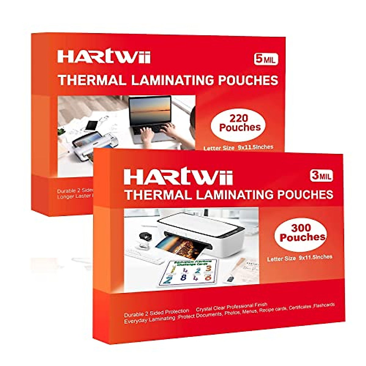 Hartwii 300 Pack 3mil Laminating Sheets 9x11.5 inches and 220 Pack 5mil Laminating Pouches,Hold 8.5x11 inches,Lamination Sheets Paper for Laminator Round Corner Letter Size