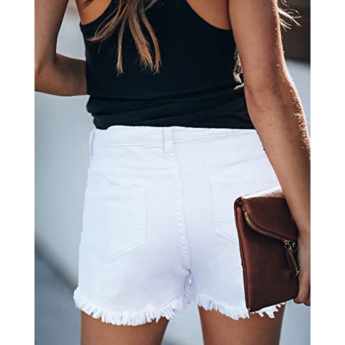 Metietila Women's Casual Summer High Waisted Denim Shorts Frayed Raw Hem Stretch Ripped White Jean Shorts XXL