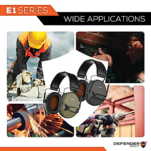 Defender Safety Decitech E1 Electronic Active Hearing Protection, Shooting, Range, Hunting, Tactical Earmuffs, 24 NNR Rated. (Olive Green)