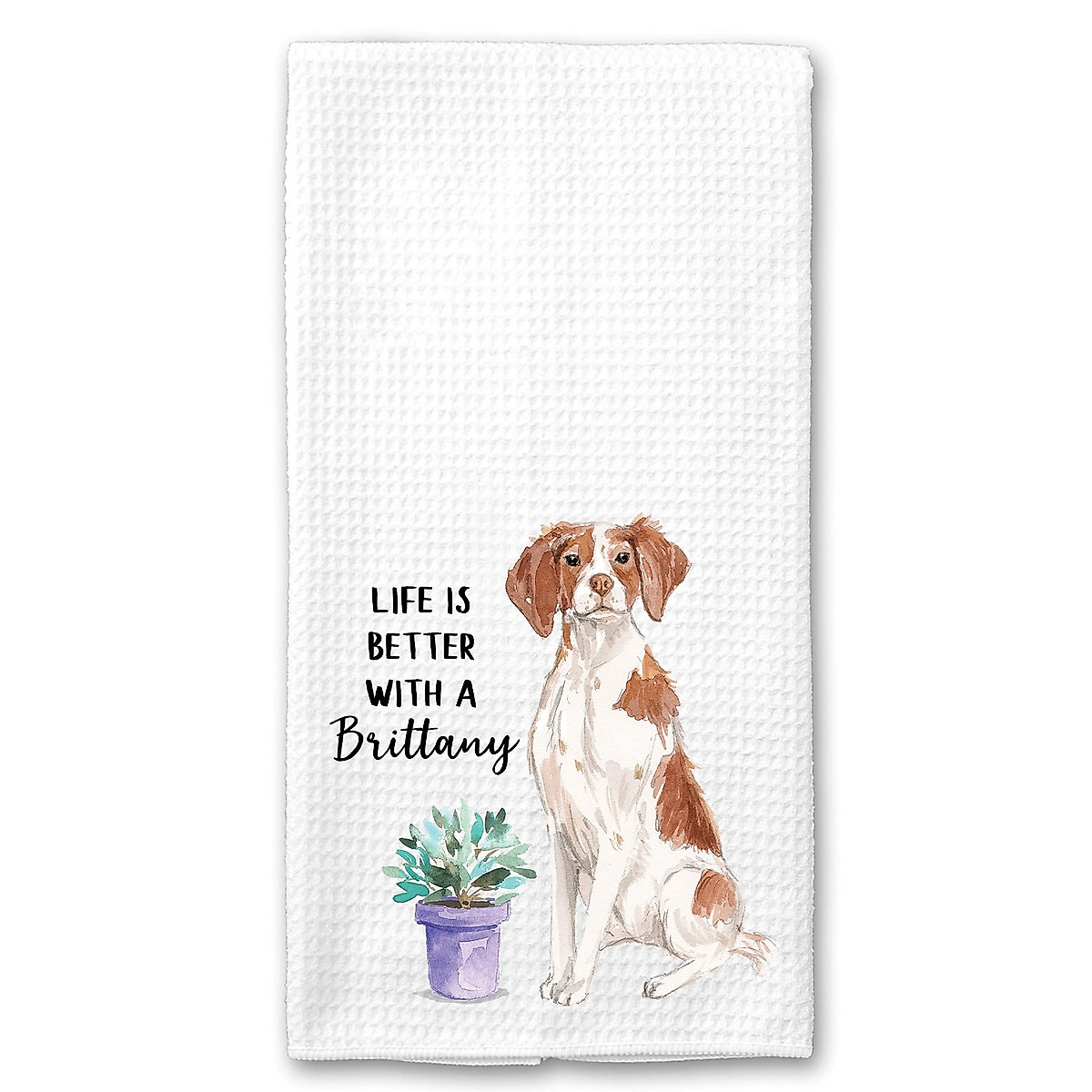 Watercolor Life is Better with a Brittany Microfiber Kitchen Tea Bar Towel Gift for Animal Dog Lover