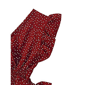 LYANER Women's V Neck Polka Dots Ruffle Cap Sleeve Shirred Hem Blouse Crop Tank Top Red Small