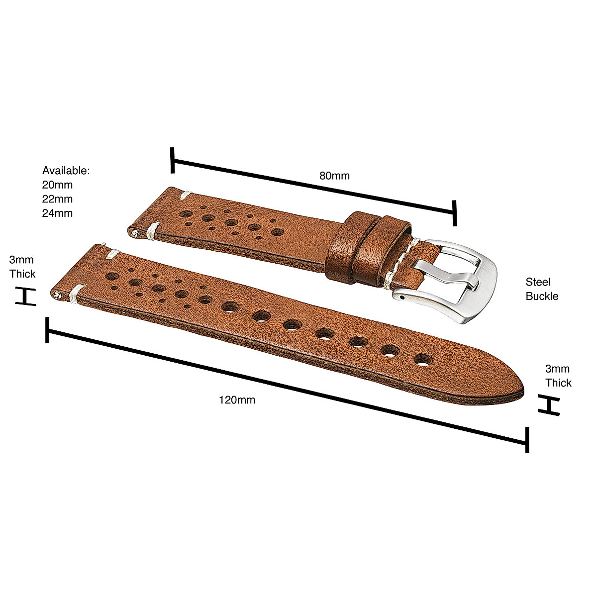 ALPINE Genuine Vintage Leather 22mm Watch Band - Replacement Watch Bands for Women & Men - Watch Strap with Quick Release Stainless Steel buckle - Compatible with Regular & Smart Watch Bands - Tan