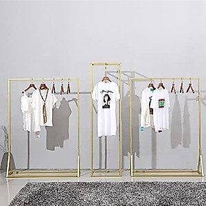 MDEPYCO Simple Fashion Metal Garment Rack,Commercial Grade Heavy Duty Clothing Display Racks,Entryway Organizer Storage Clothes Shelves (71" L, Gold)