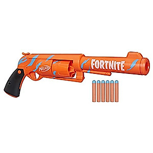 NERF Fortnite 6-SH Dart Blaster - Camo Pulse Wrap, Hammer Action Priming, 6-Dart Rotating Drum, Includes 6 Official Elite Darts