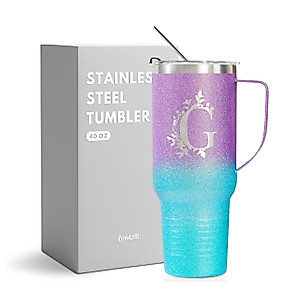 Personalized 40 oz Tumbler with Handle for Women, Monogrammed Travel Mugs with Initials, Unique Gifts for Her on Birthdays Christmas, Purple, G