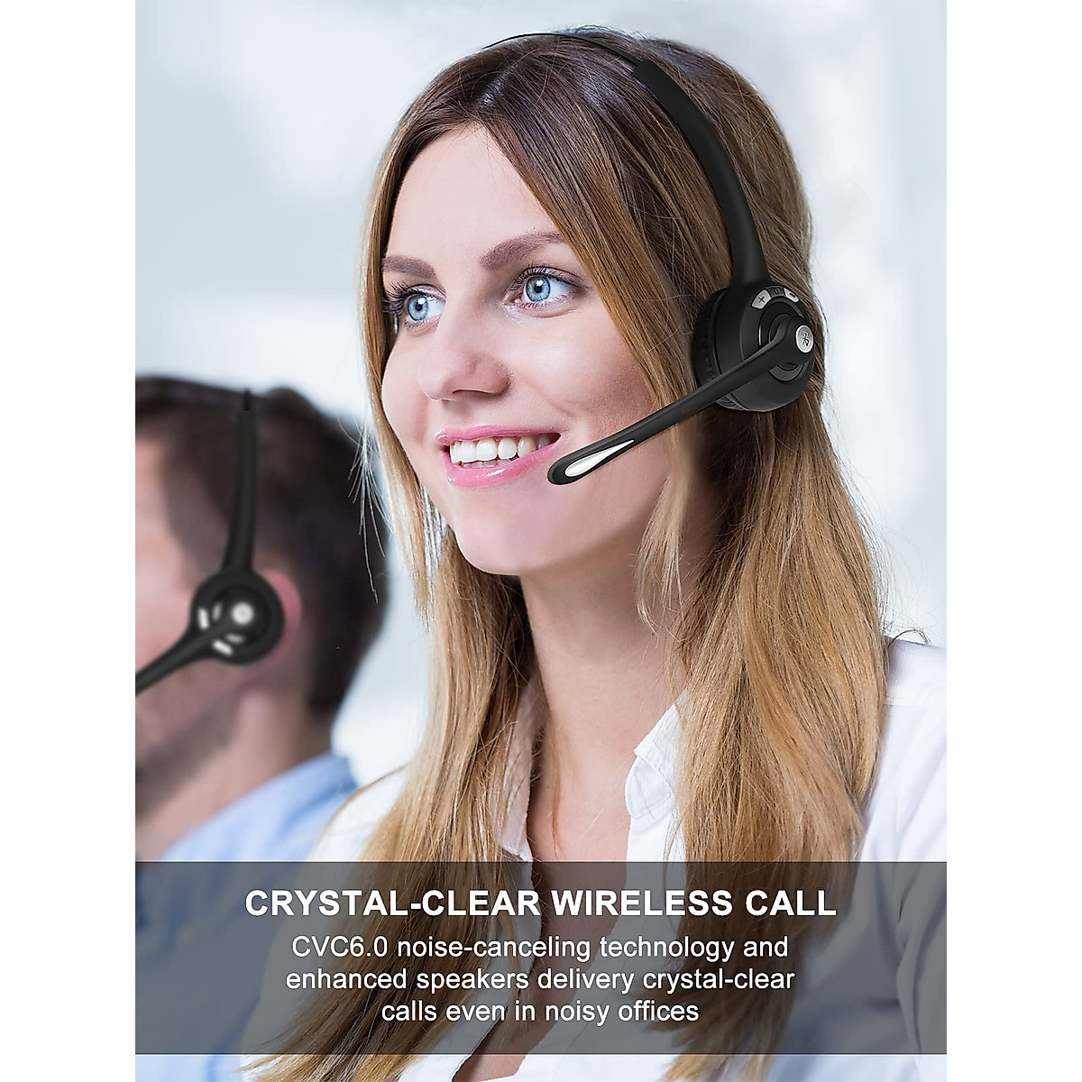 Trucker Bluetooth Headset with Microphone, Noise Cancelling Wireless Headsets with Mic, 13Hrs Talk Time, Mute Function, Handsfree Single-Sided Headset for Cell Phone, Call Center, Truck Driver, Office