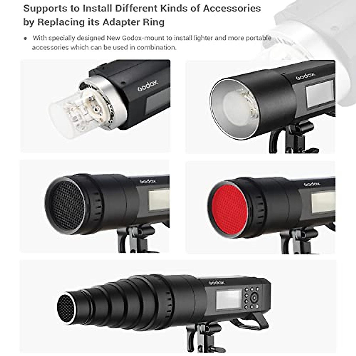 Godox AD400 Pro Godox AD400Pro All-in-One Outdoor Flash Has 400ws Strong Power,0.01~1s Recycle Time,12 Continuous Flashes in 1/16 Power Output,30W LED Modeling Lamp,380 Full Power Pops