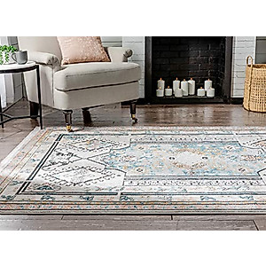 Well Woven Indira Valeria Bohemian Vintage Oriental Botanical Blue (5'3" x 7'3") Area Rug