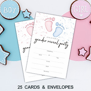 JCVUK Baby Shower Invitations, Baby Footprints Gender Reveal Invitation Cards With Envelopes(25 Pack), Baby Shower Decorations And Supplies For Boys Girls(YQK-A03)