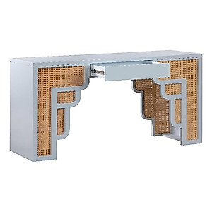 TOV Furniture Suzie Pastel Blue & Rattan Desk