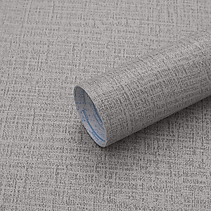 Guvana 15.7"×118" Peel and Stick Wallpaper Grasscloth Wallpaper Textured Grey Self Adhesive Removable Wall Paper for Bedroom Living Room Gray Linen Grass Cloth Contact Paper for Cabinets Decor Vinyl