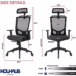 Nouhaus ErgoTASK – Ergonomic Task Chair, Computer Chair and Office Chair with Headrest. Rolling Swivel Chair with Rollerblade Wheels (Black)