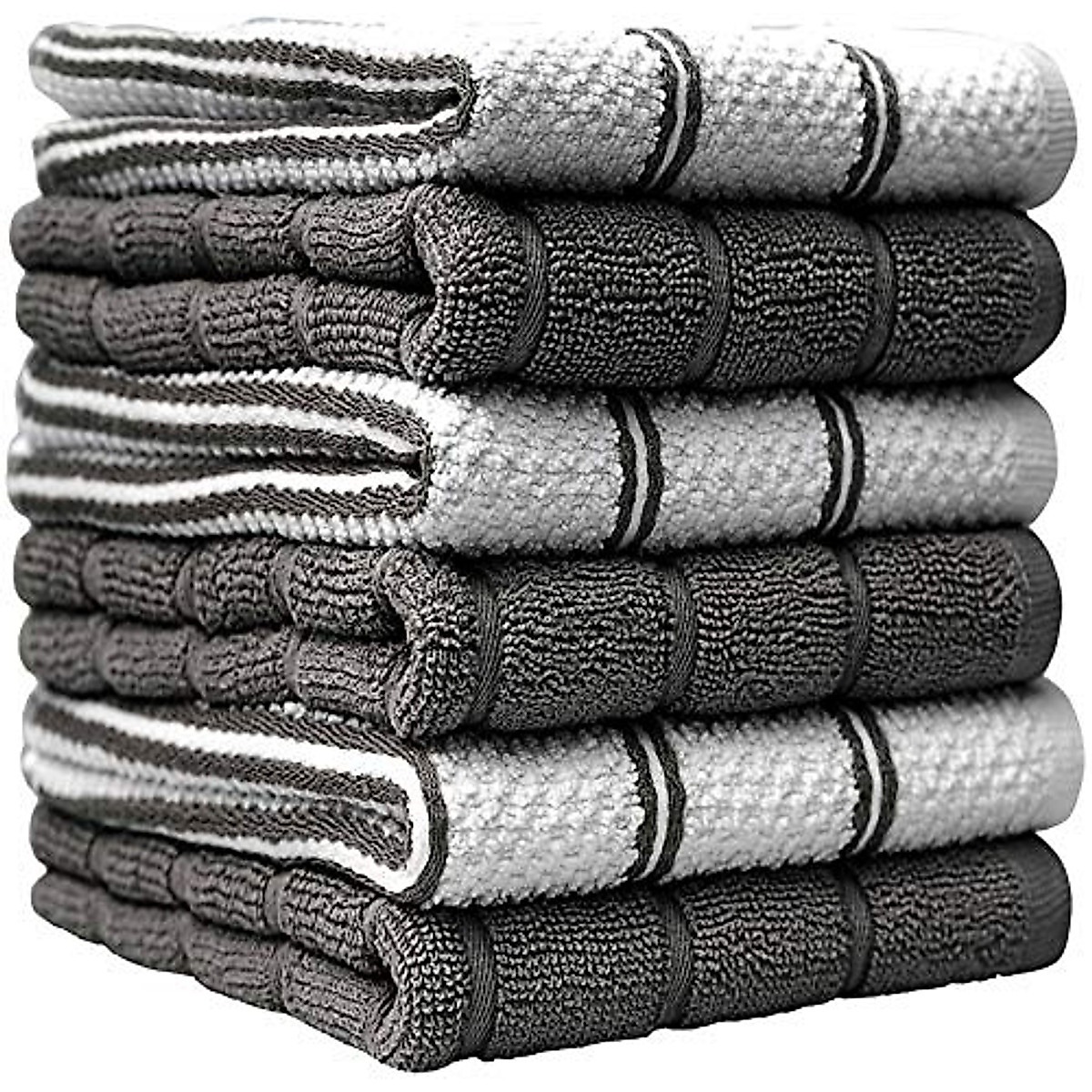 Kitchen Hand Towels 16"x 28" | Grey Popcorn Gird Design | Kitchen Towel Set | Soft, Highly Absorbent with Hanging Loop | Natural Ring Spun Cotton Kitchen Towel | Large Tea Towel Set | 380 GSM - 6 Pack