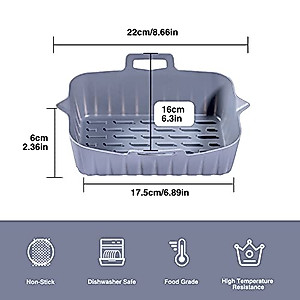 2Pcs Air Fryer Silicone Liners, Reusable Air Fryer Rectangular Pot, Fit for 8QT Air Fryer, Easy Cleaning (Red+Gray)