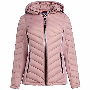Reebok Women's Jacket - Lightweight Quilted Puffer Parka Coat with Flex Stretch Panels – Casual Jacket for Women (S-XL), Size Large, Dusty Rose