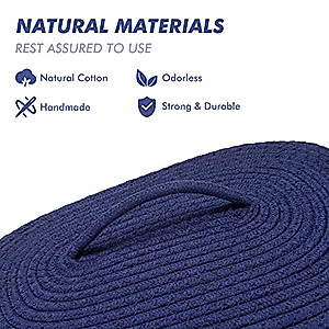 Sea Team Oval Cotton Rope Storage Basket with Lid, Lidded Woven Storage Bin, Nursery Storage Container, Diaper Caddy, Baby Shower Basket, Box, Organizer, 15 x 11 x 6.5 Inches (Medium, Navy Blue)