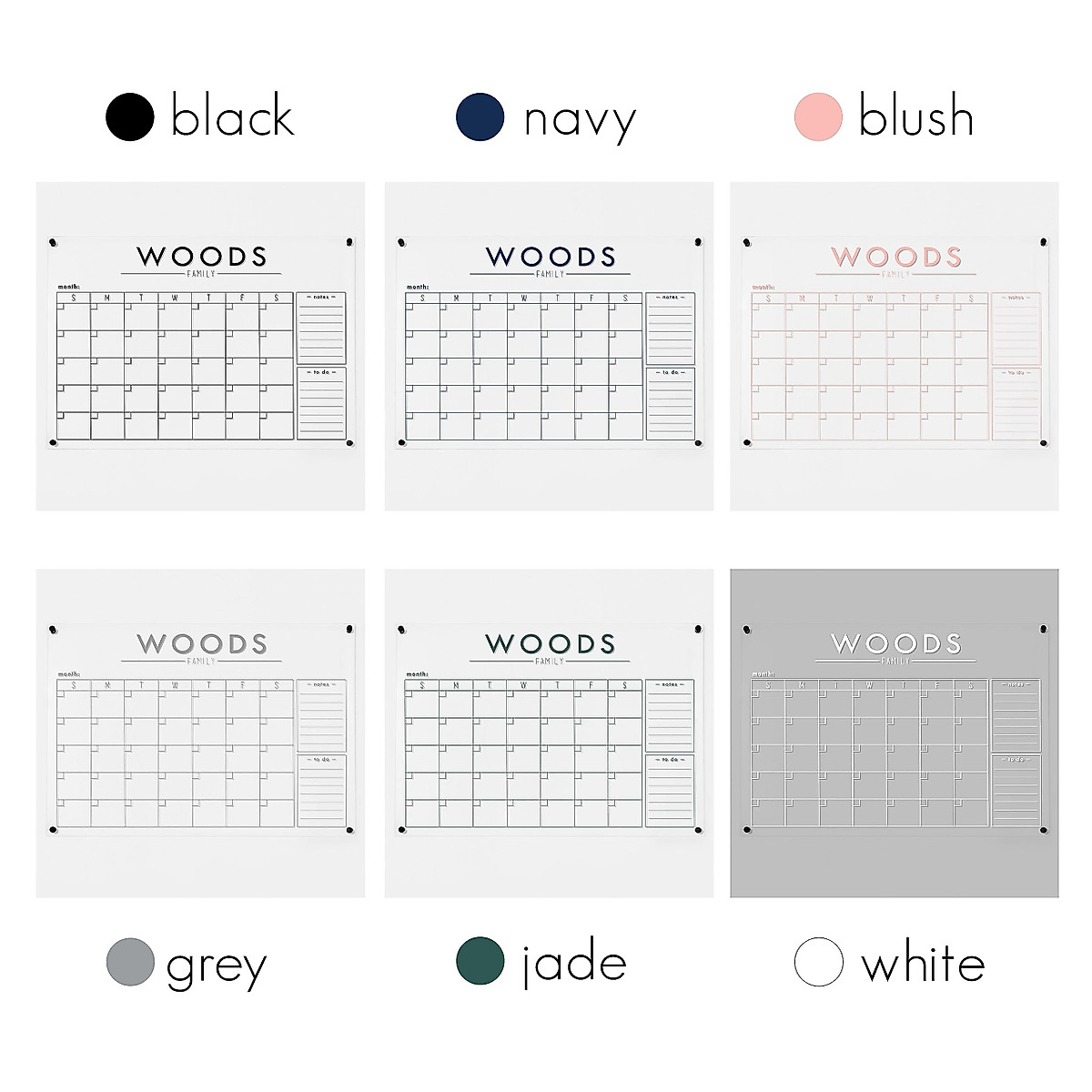 Custom Acrylic Calendar | Landscape Dry Erase Acrylic wall Calendar | Custom name and boxes | floating Wall Calendar with last name or family name