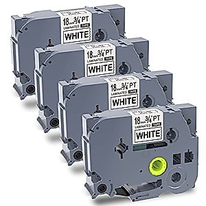 4 X Replacement for Brother Ptouch TZe Tape P-Touch Label Maker Tape Refill TZ Tape 18mm 3/4 Laminated White for PTD600 PTH110 PT1280 PT1900 PT210D Label Maker Refills