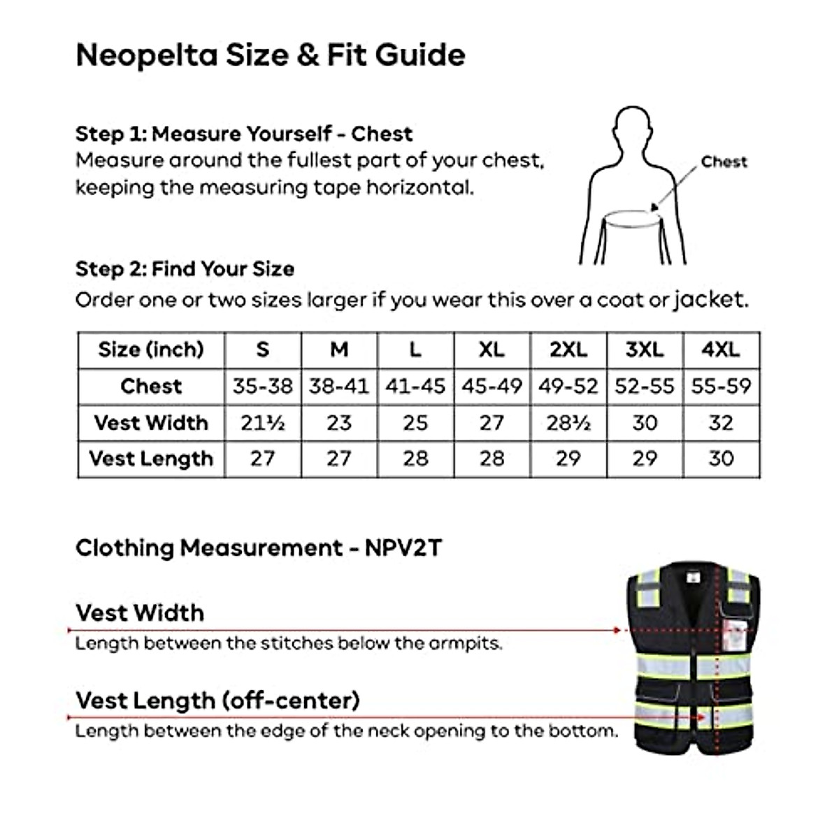 Neopelta Reflective Safety Vest Black Mesh, High Visibility Vest with Pockets and Zipper, Padded Neck, Black with Yellow Trim 2X