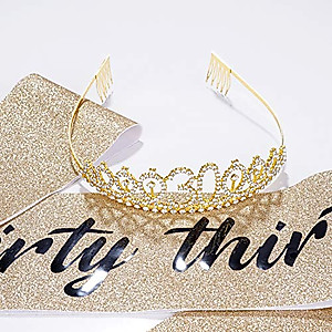 JunyRuny 30th Birthday Sash & Tiara Set, Happy Birthday Decorations for Women, 30th Birthday Gifts for Her, Happy Dirty 30 Birthday crown, Supplies (Gold Dirty Thirty)