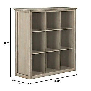 SIMPLIHOME Artisan SOLID WOOD 45 inch x 43 inch Transitional 9 Cube Bookcase and Storage Unit in Distressed Grey with 9 Shelves, for the Living Room, Study and Office