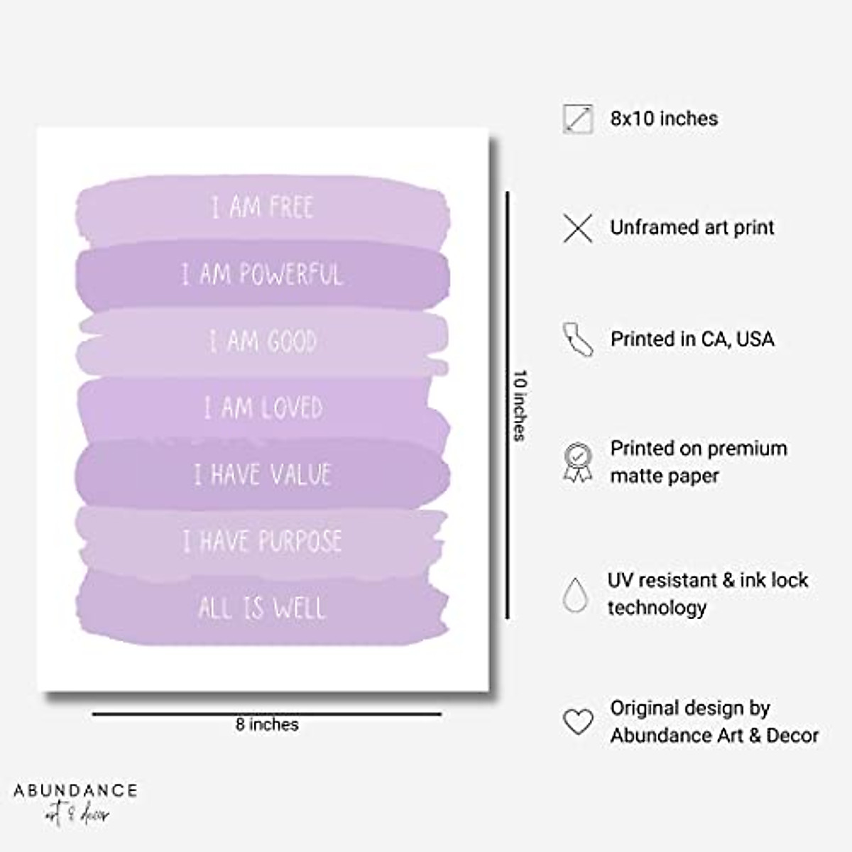 Positive Affirmations Art Inspirational Wall Art for Girls Room Purple Aesthetic Wall Décor for Toddler Bedroom Purple Nursery Wall Art Purple Wall Decor for Girls Bedroom UNFRAMED (Purple, 8x10)